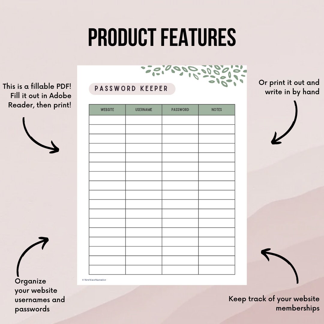 Password & Subscription Tracker Printable / Account Manager / Password ...