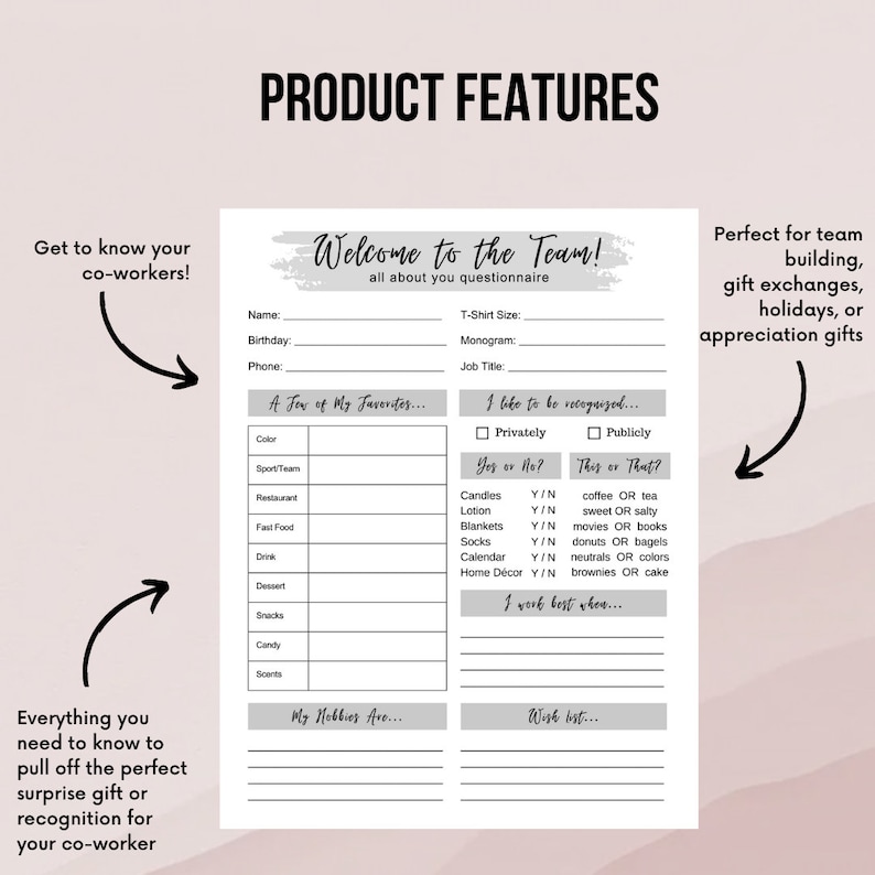 Team Building Questionnaire | New Employee Onboarding, HR Template (PDF ...