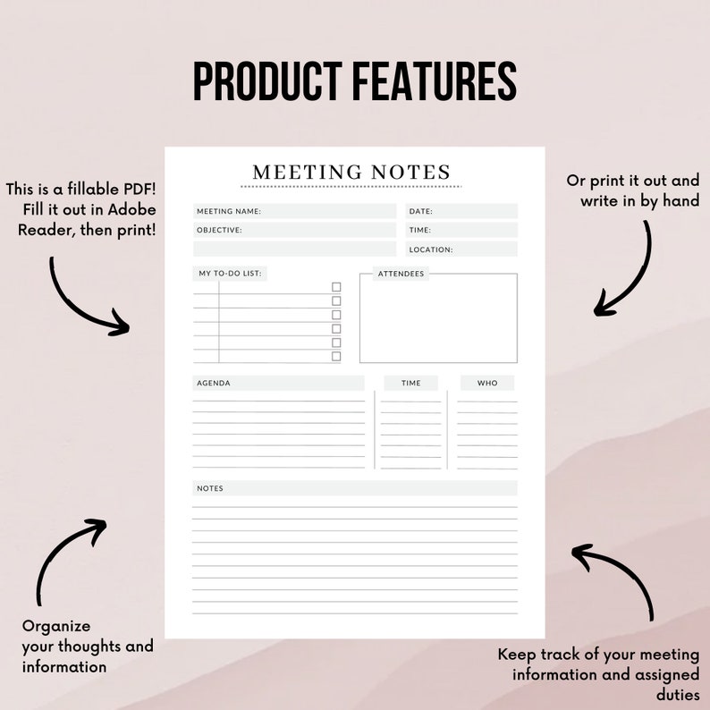 Meeting Notes Template Printable | Team Conference Agenda | Meeting ...