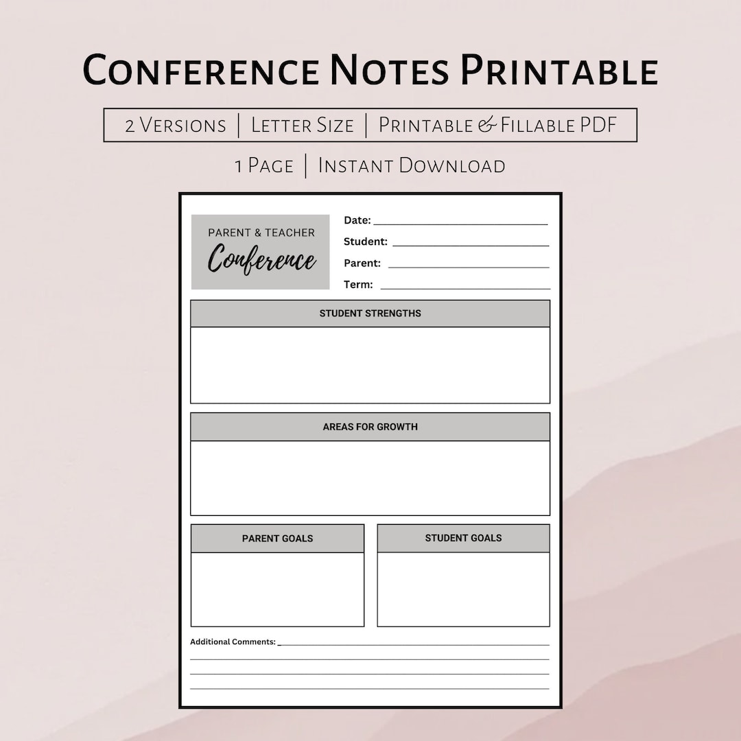 Parent Teacher Conference Notes Printable | Student Progress Form ...