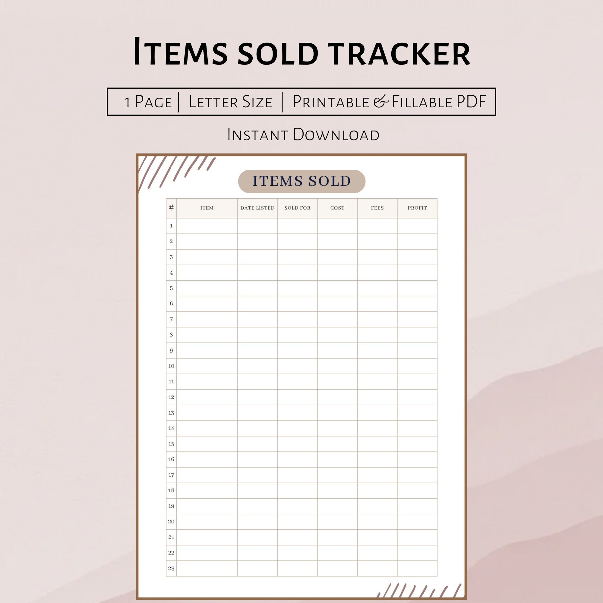 Mercari Poshmark Etsy Items Sold Tracker / Sellers Planner Printable ...
