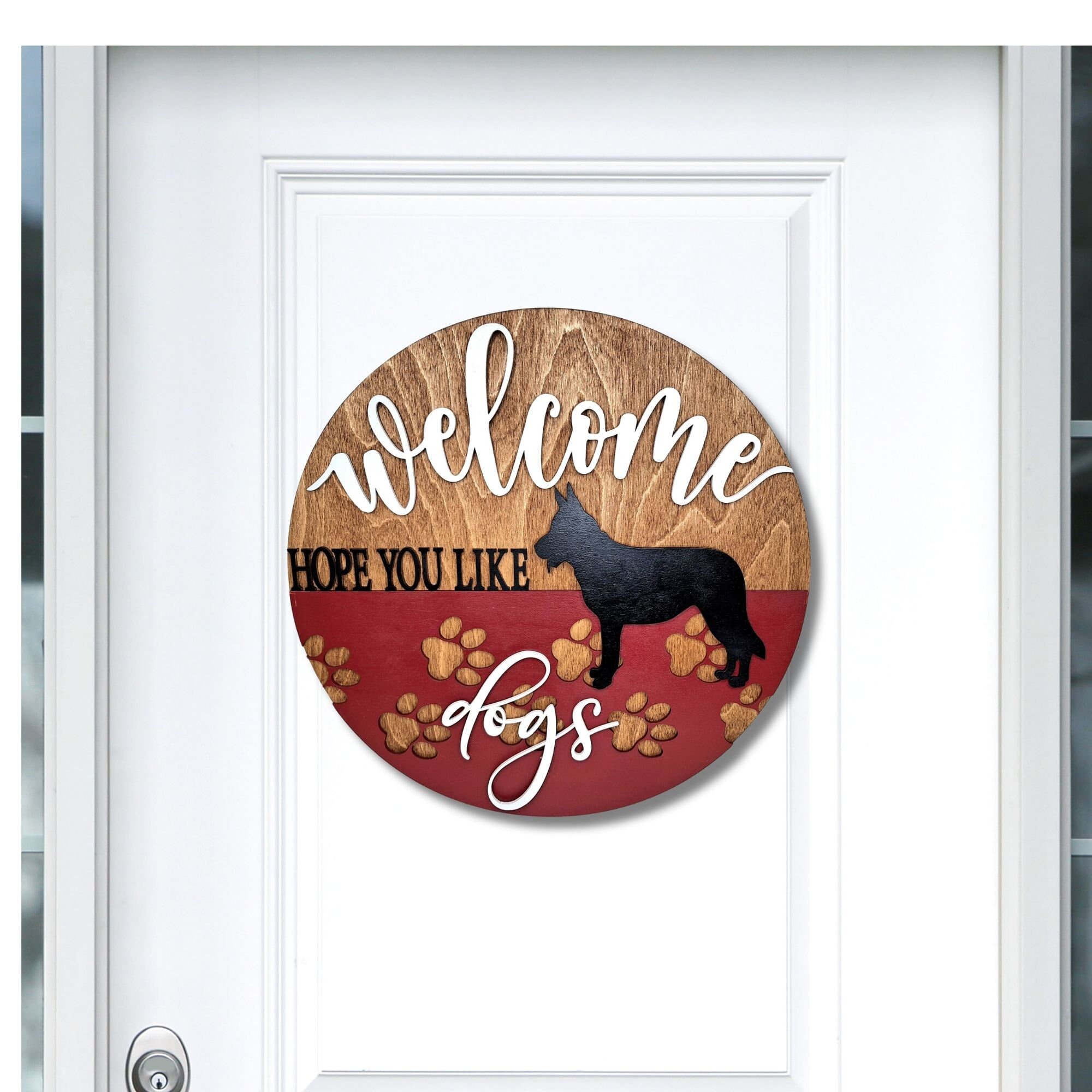 Personalized Hope You Like Dogs Door Hanger Paw Print Design Welcome ...
