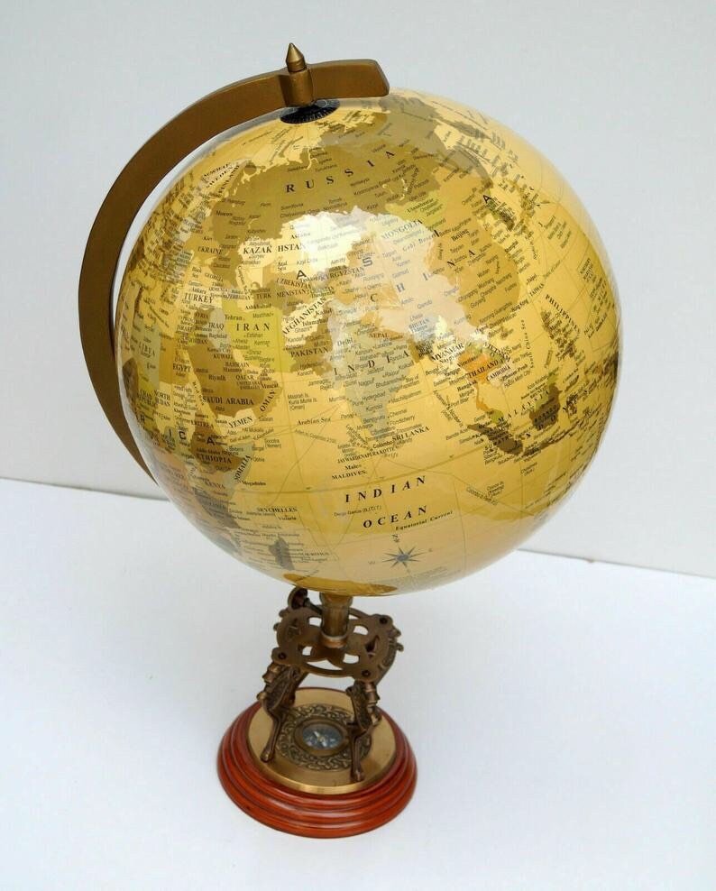 Antique 12 globe world map earth globes with designer lions | Etsy