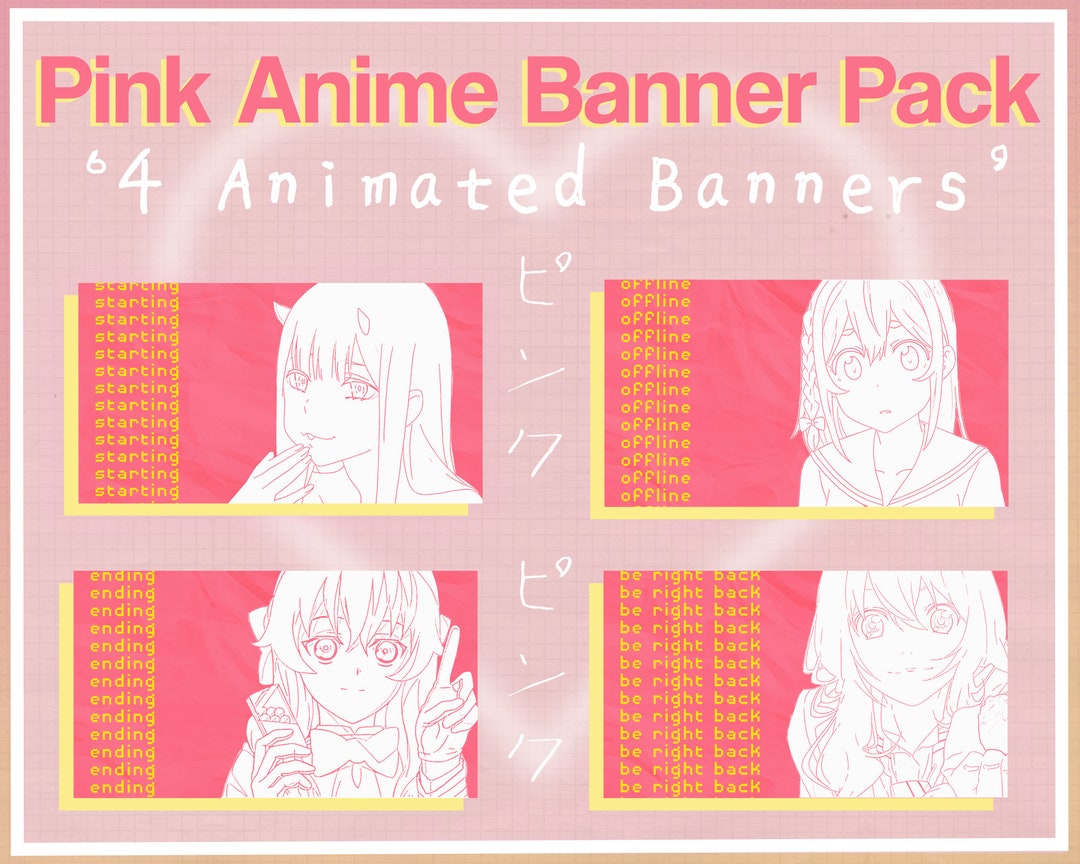 Pink Anime Aesthetic Banner Pack 4 Animated Banners for Twitch Overlays ...