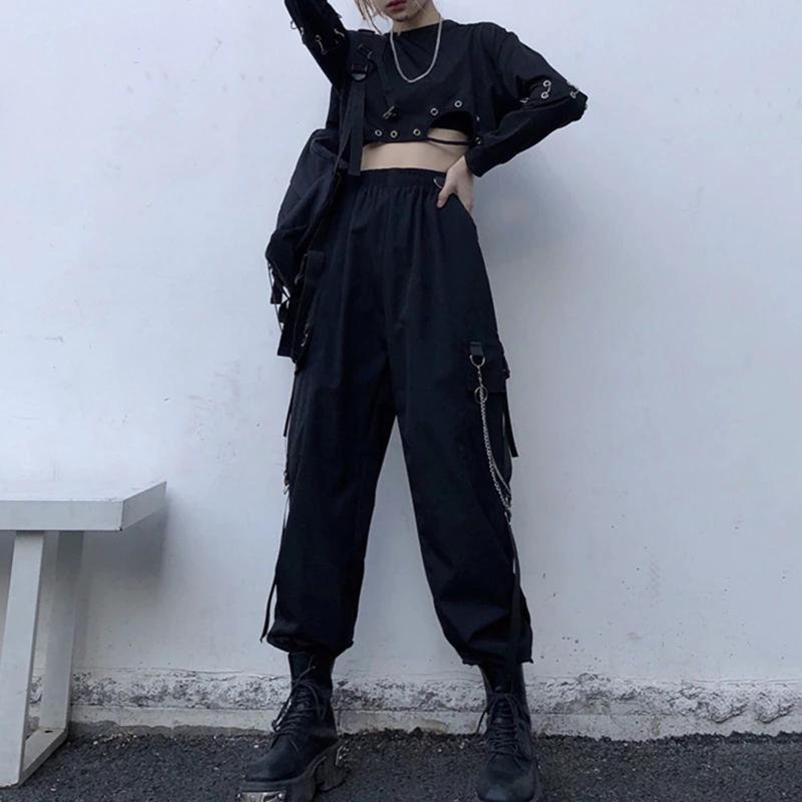 Cargo Gothic Pants With Chain Streetwear Black Baggy Cargo Etsy
