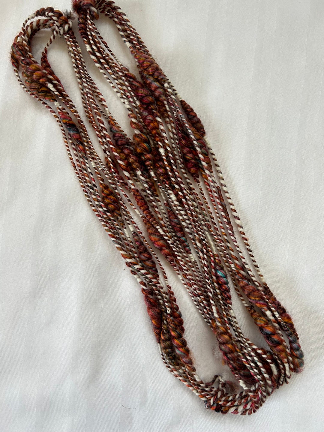 Handspun Art Yarn Thick & Thin Coils 2ply Multicolored and White - Etsy