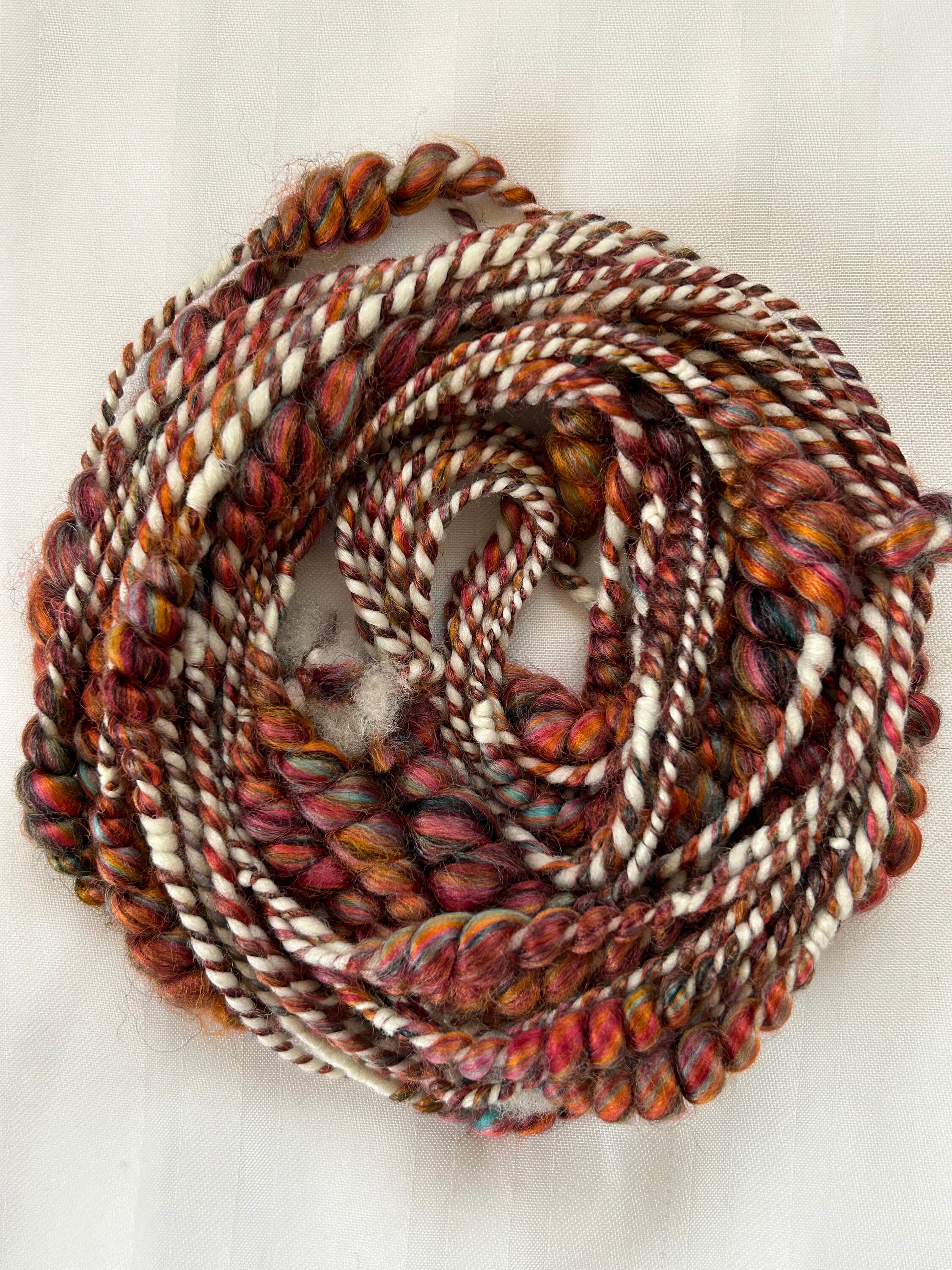 Handspun Art Yarn Thick & Thin Coils 2ply Multicolored and White - Etsy