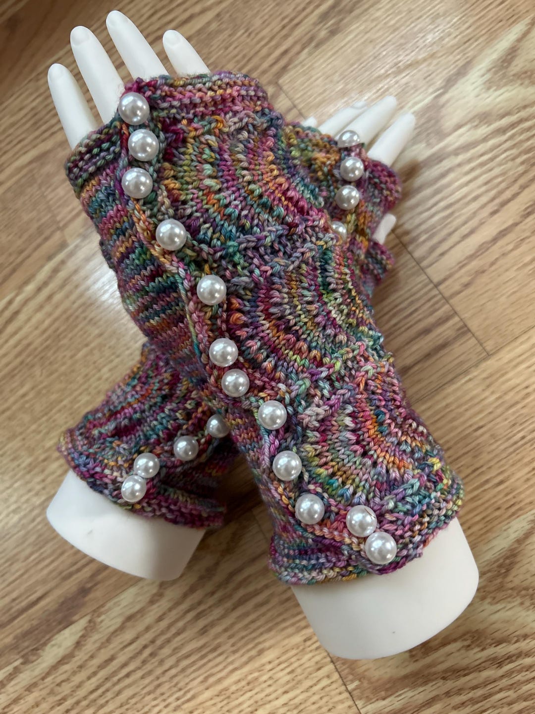 Handknit Victorian Fingerless Mitts Lace With Pearls - Etsy