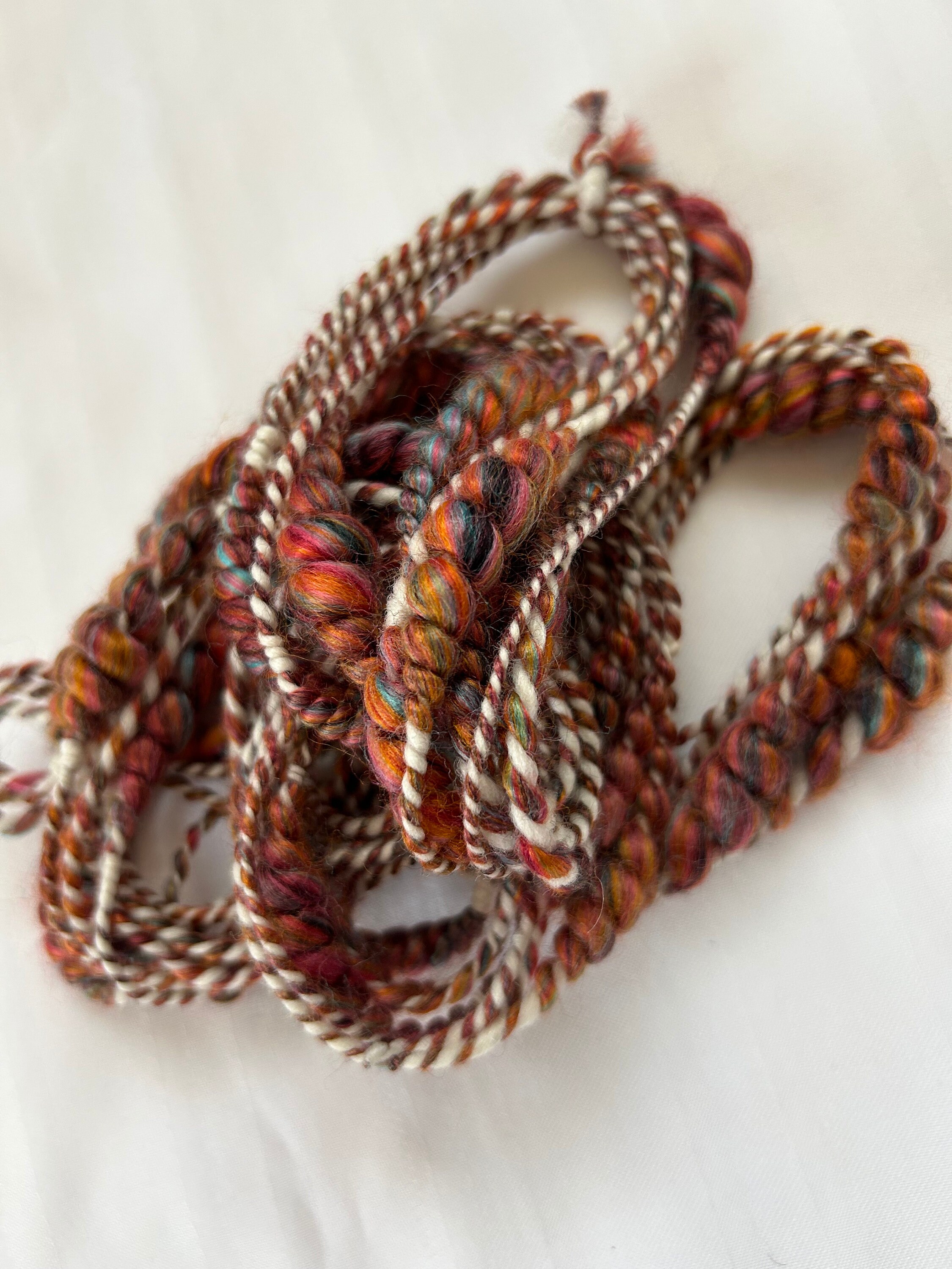Handspun Art Yarn Thick & Thin Coils 2ply Multicolored and White - Etsy