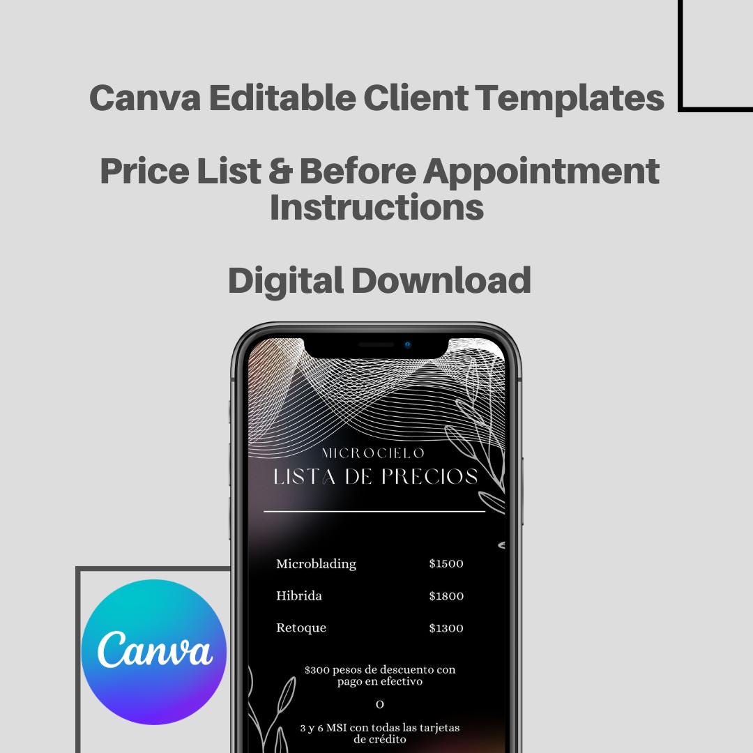 Digital Templates for Clients – Price List, Pre-appointment, and ...