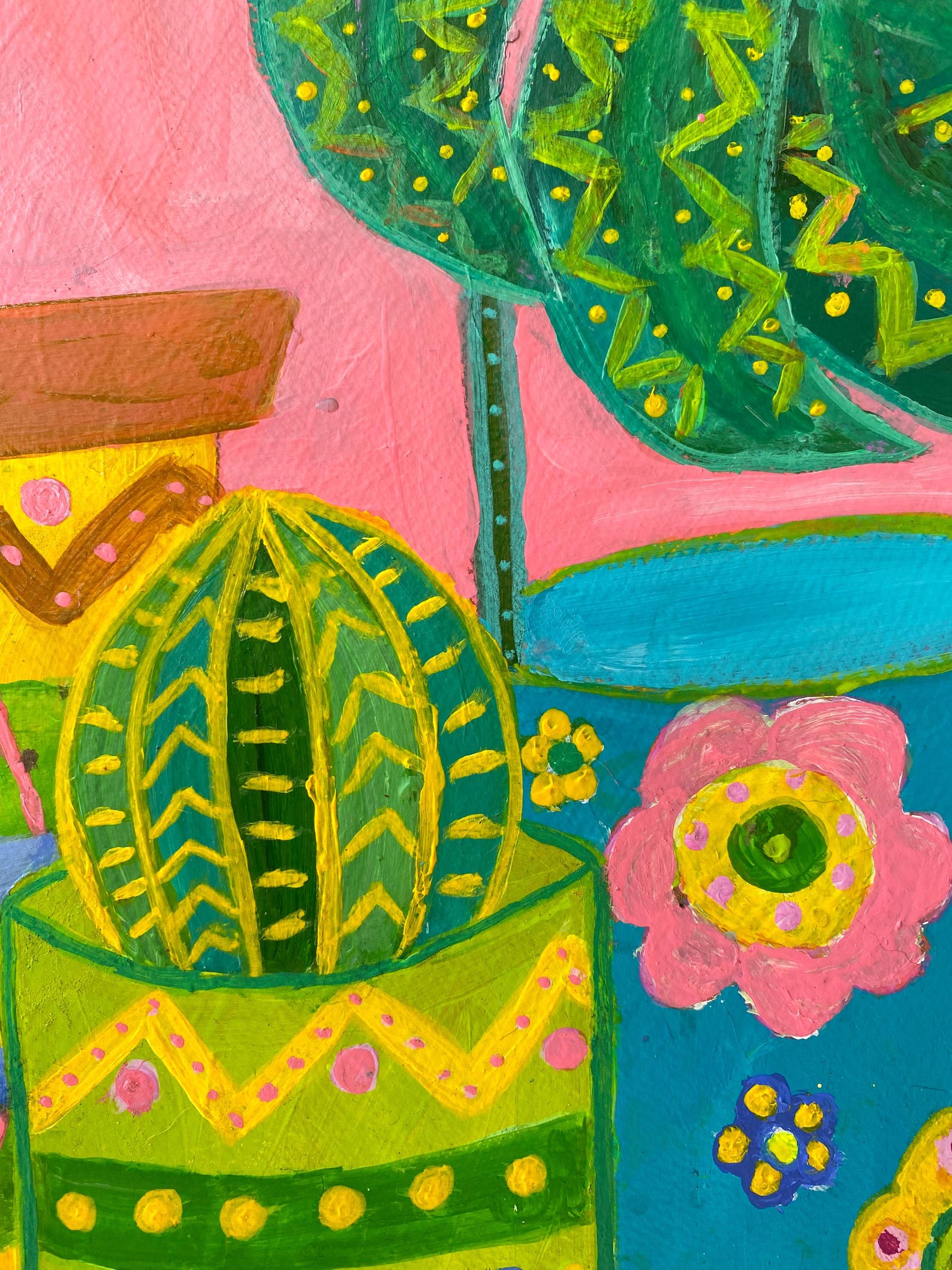 Whimsical Folk Art Painting Cacti on Paper, Original Cactus Painting ...