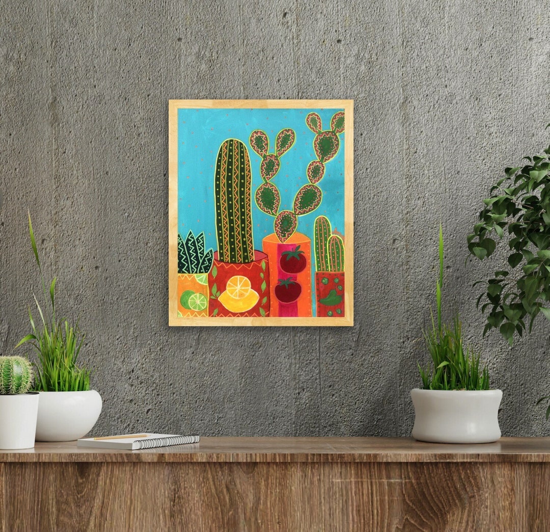 Folk Art Cactus, Folk Art Painting Cacti, Mexican Folk Art Print ...