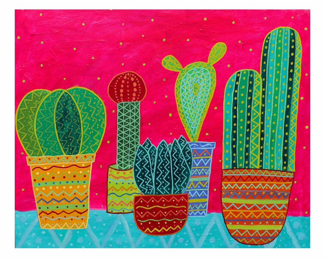 Mexican Folk Art Print Cactus Painting Southern Folk Art - Etsy