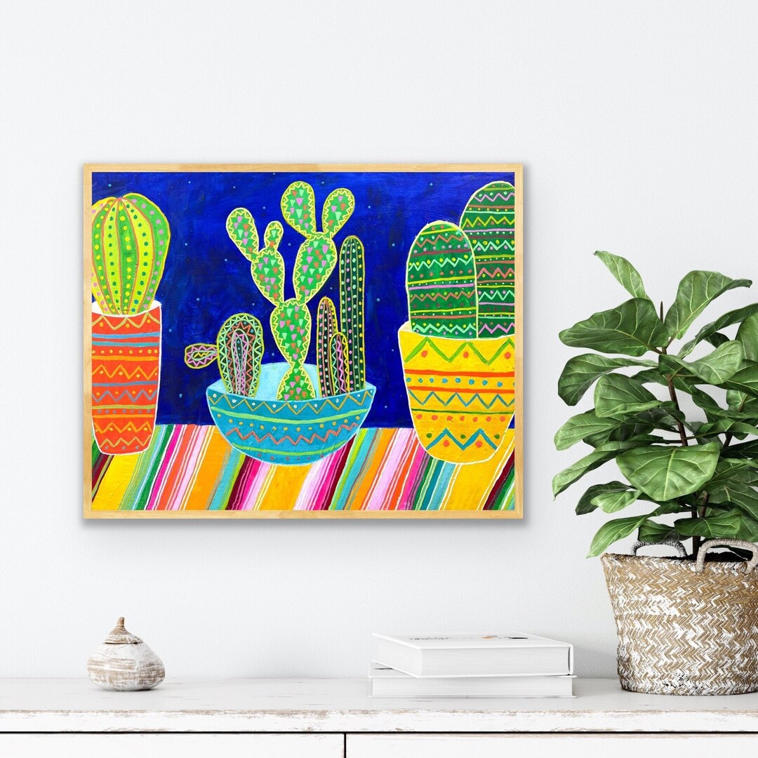 Folk Art Painting Cacti, Folk Art Cactus, Mexican Folk Art Print ...