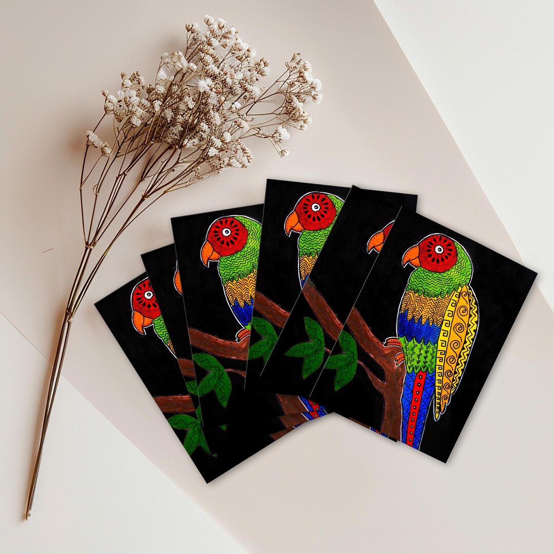 Macaw Folk Art Greeting Cards Set of 6, Whimsical Greeting Card, Fine ...