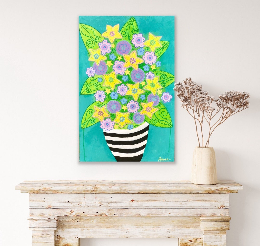 Colorful Folk Art Painting Original, Colourful Still Life, Outsider Art ...
