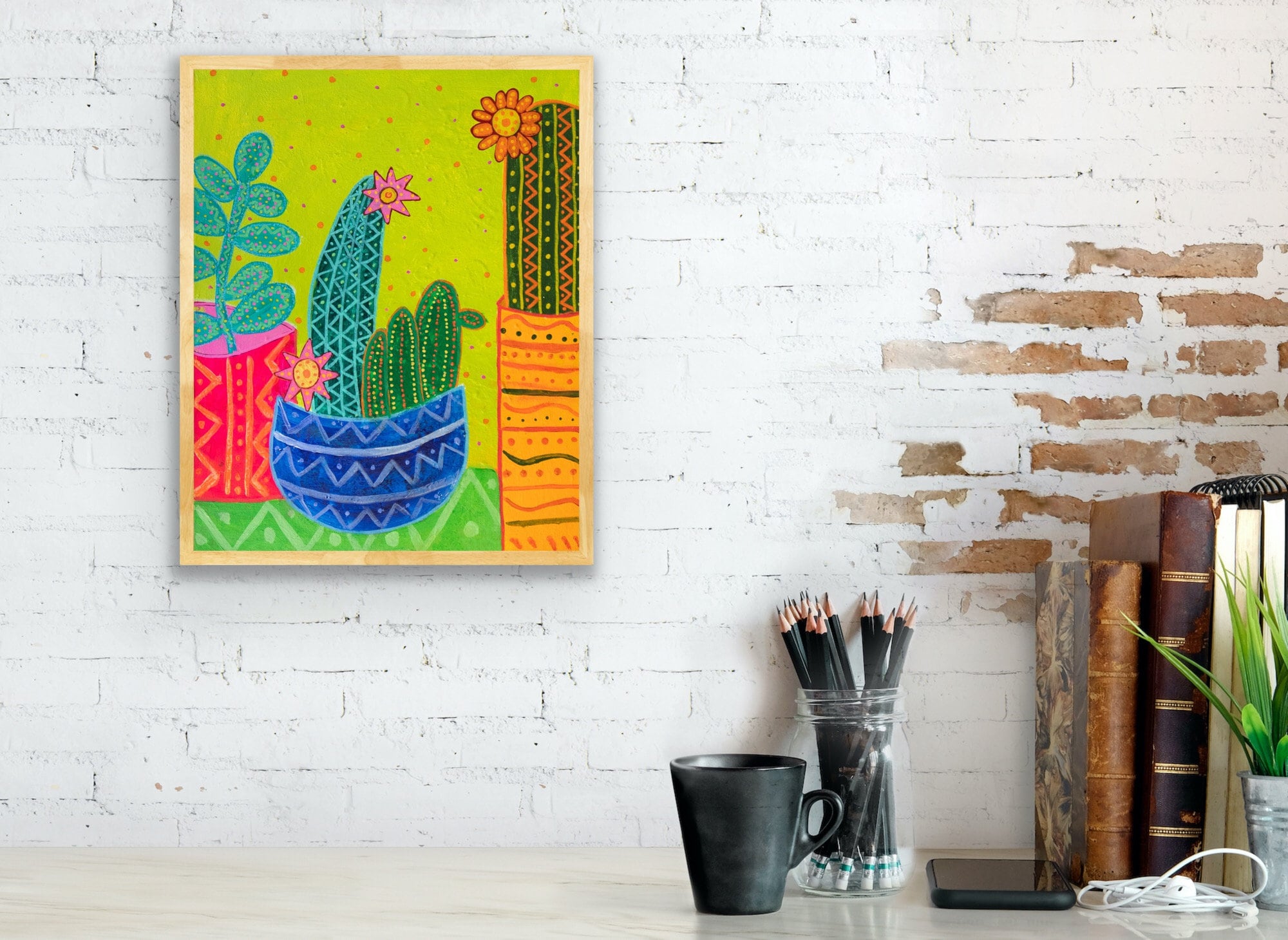 Mexican Folk Art Print Cactus Wall Art Housewarming Gift Boho Wall ...