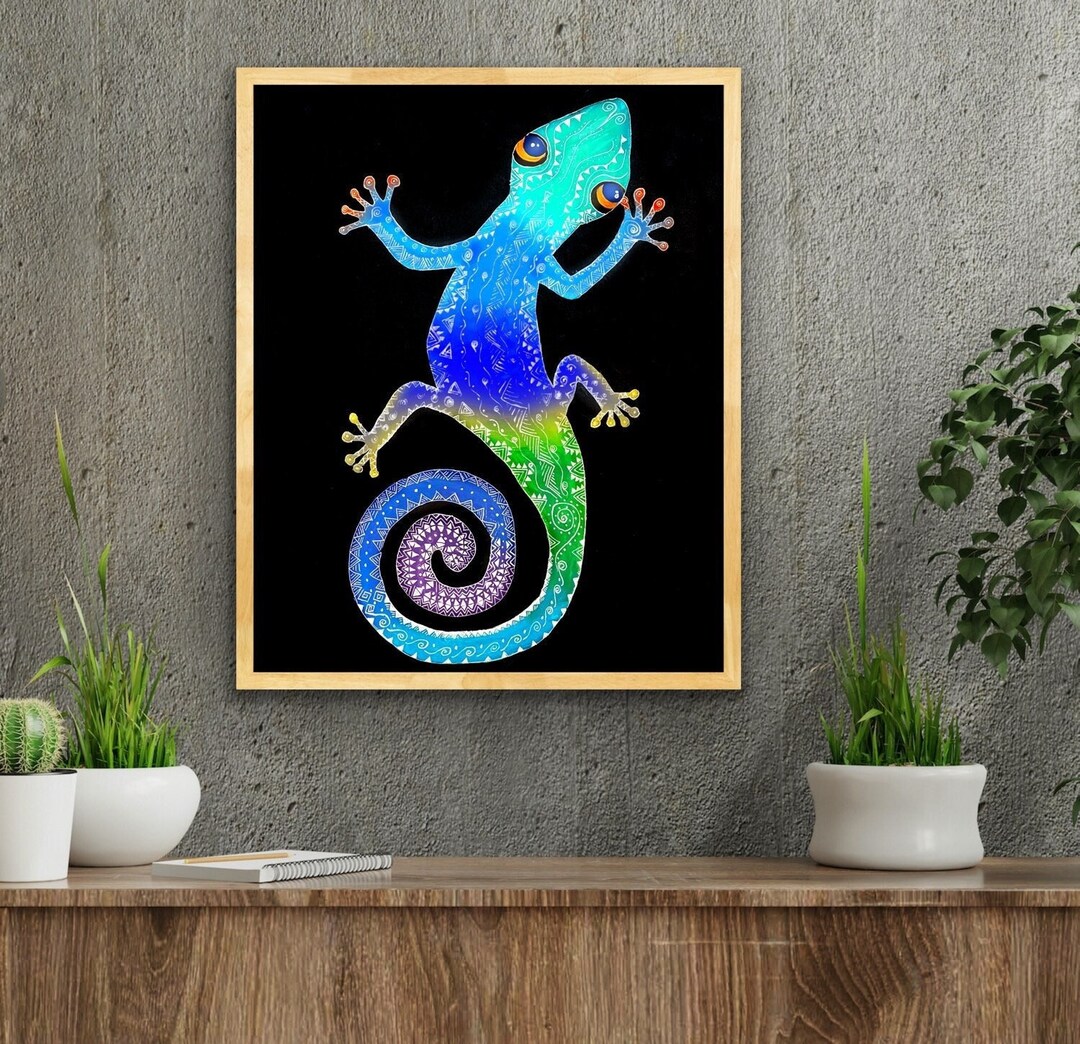 Gecko Painting, Mexican Folk Art Print, Gecko Print, Folk Art Animal ...