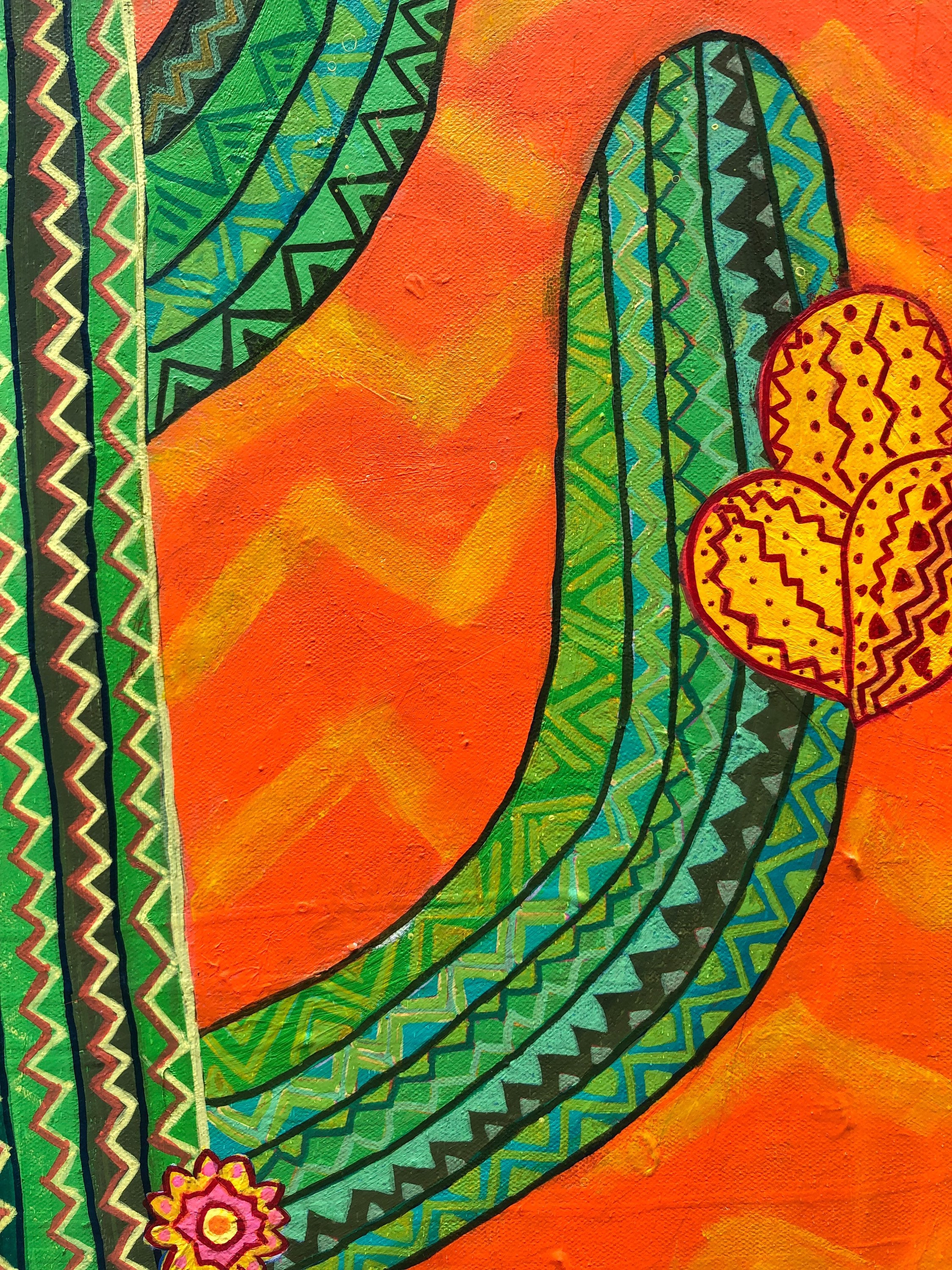 Mexican Folk Art Painting Original Cactus Painting on Canvas Maximalist ...
