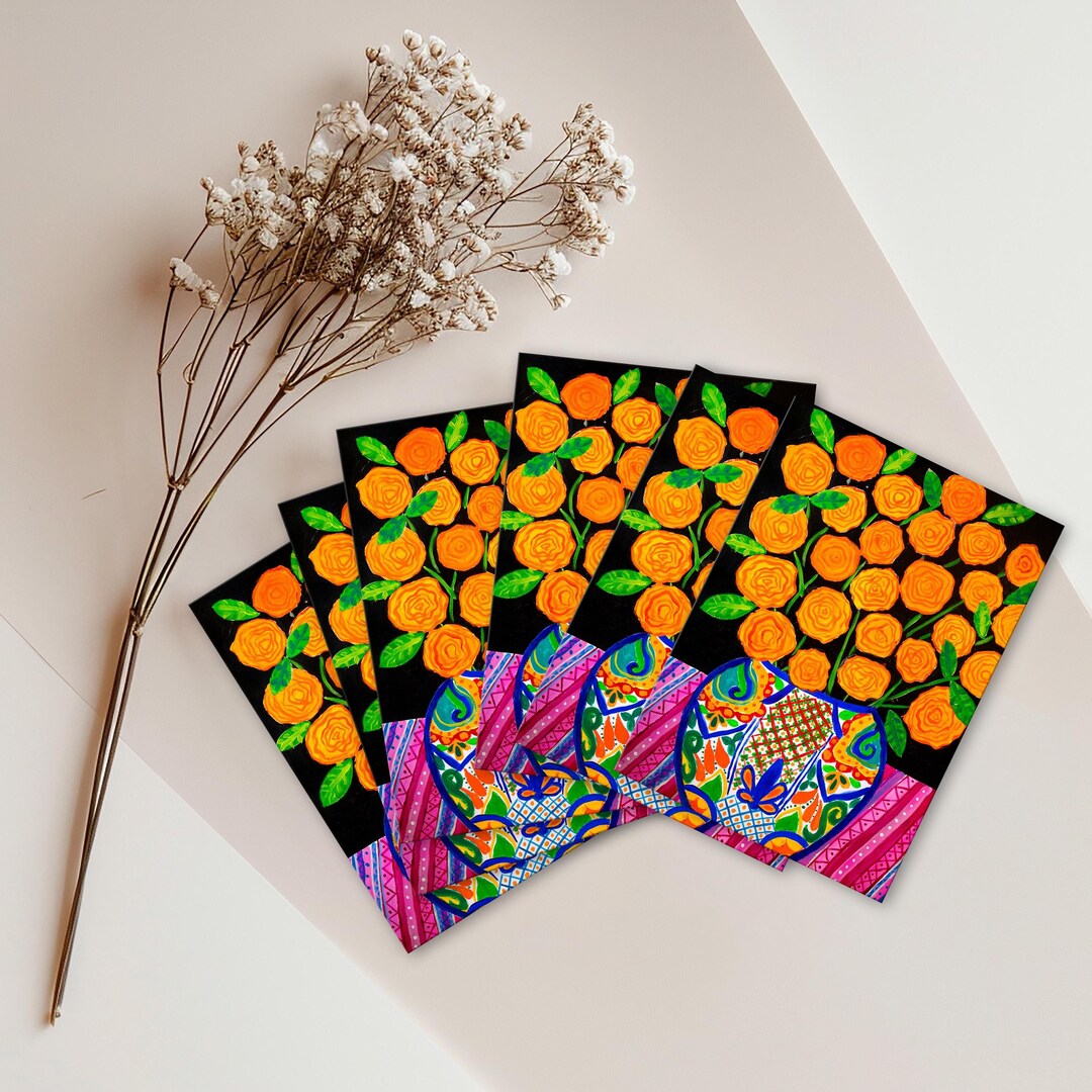Colorful Folk Art Greeting Cards Set of 6, Whimsical Greeting Card ...