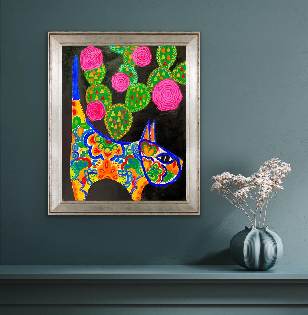 Original Folk Art Painting Cacti on Paper, Original Cactus Painting ...