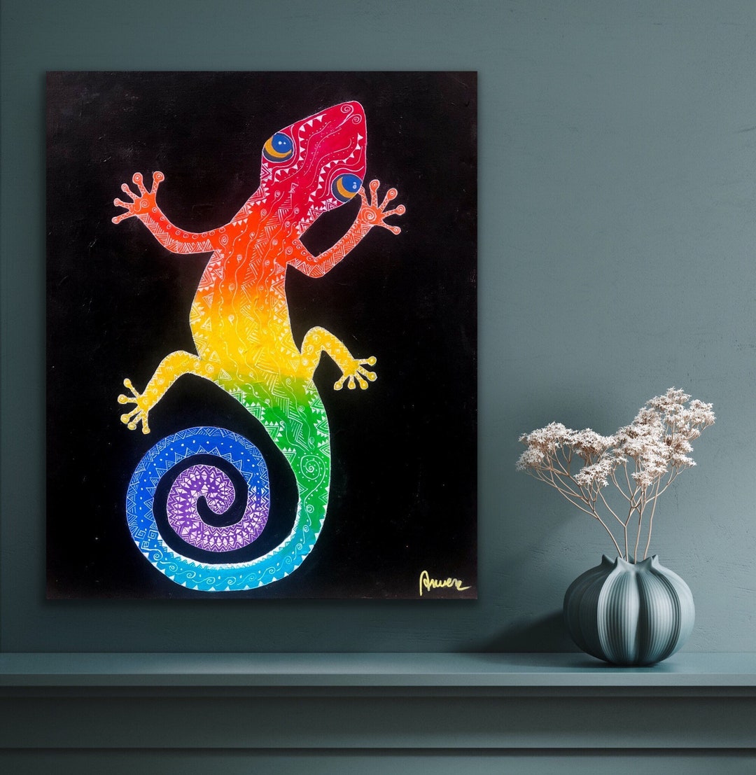 Gecko Painting, Mexican Folk Art Painting Original, Southern Folk Art ...