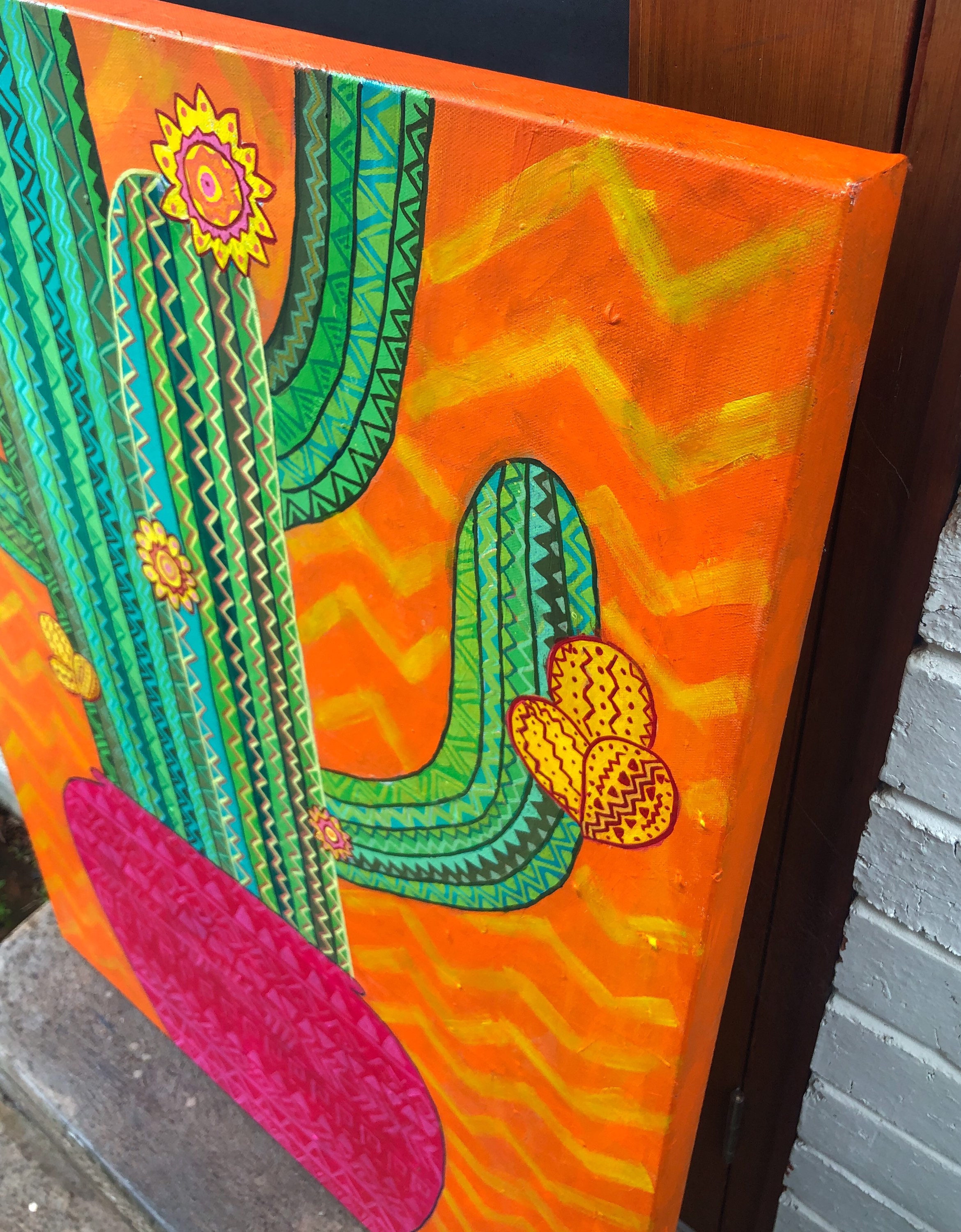 Mexican Folk Art Painting Original Cactus Painting on Canvas Maximalist ...