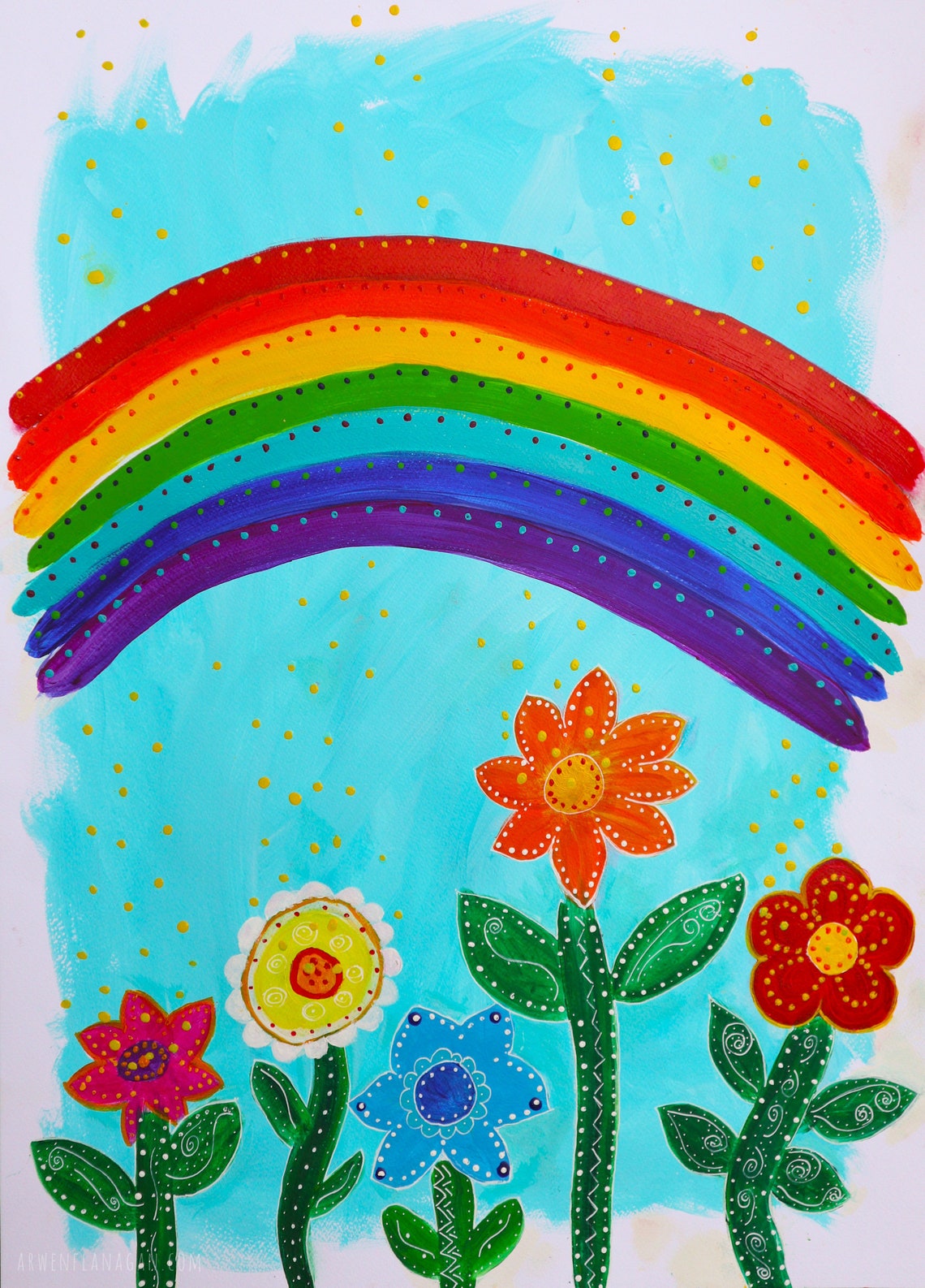 Rainbow Folk Art Painting Original Whimsical Folk Art Naive Painting ...