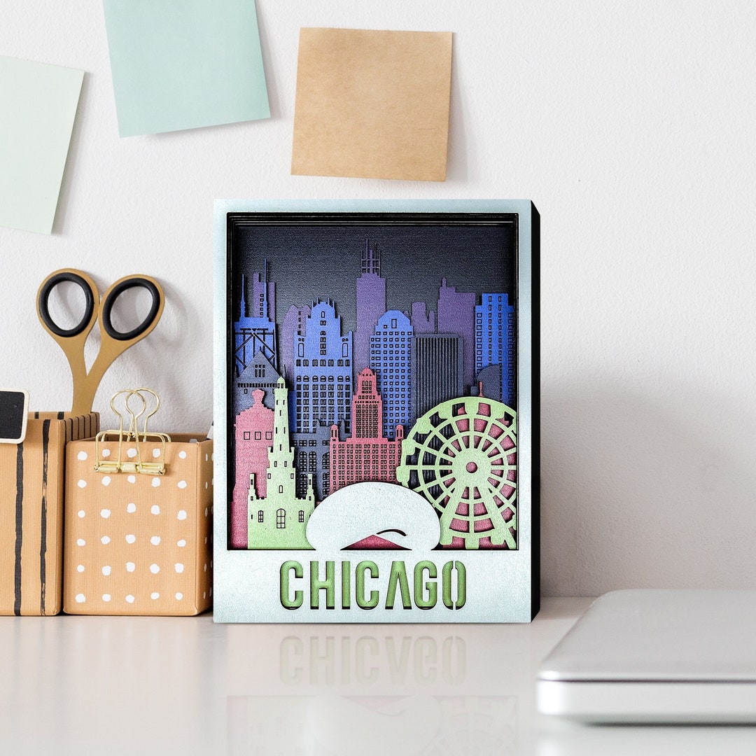 Chicago Decor Gifts Wood Art Travel Office Business Gifts Rustic Decor ...