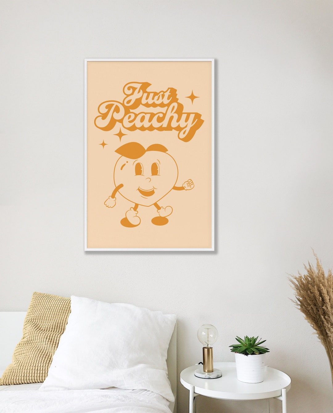 Just Peachy Wall Art Print, Retro Quote Poster, Trendy Wall Print ...
