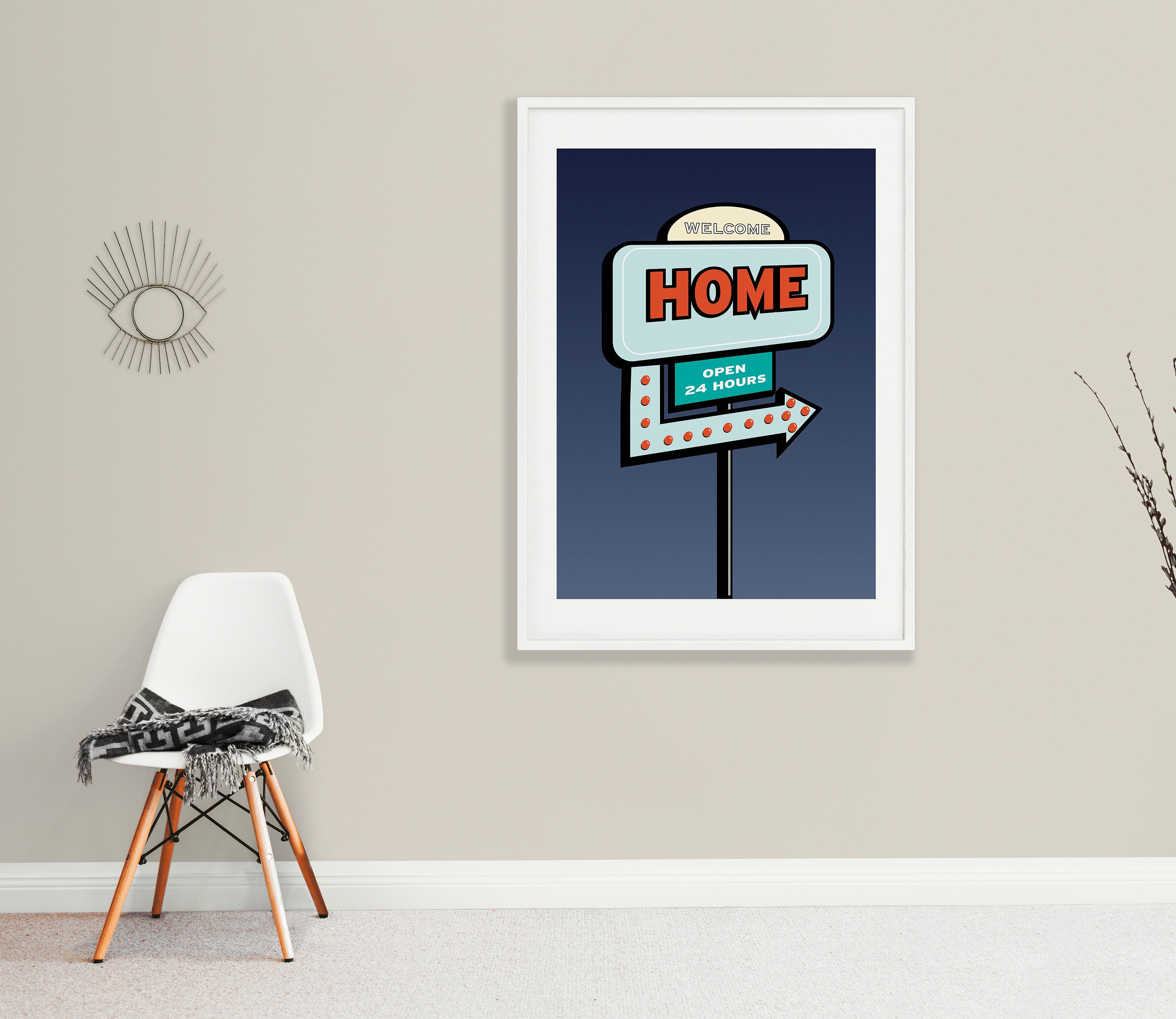 Welcome Home Sign Art Print, Retro Poster, Trendy Wall Print, Digital ...