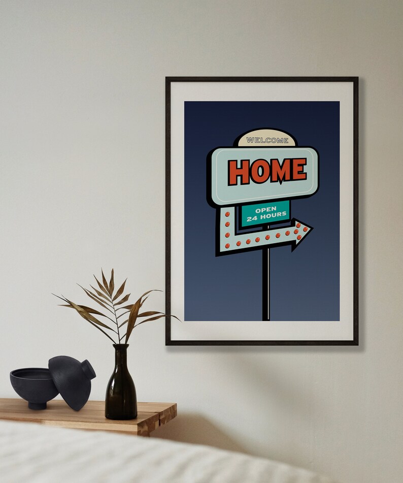 Welcome Home Sign Art Print, Retro Poster, Trendy Wall Print, Digital ...