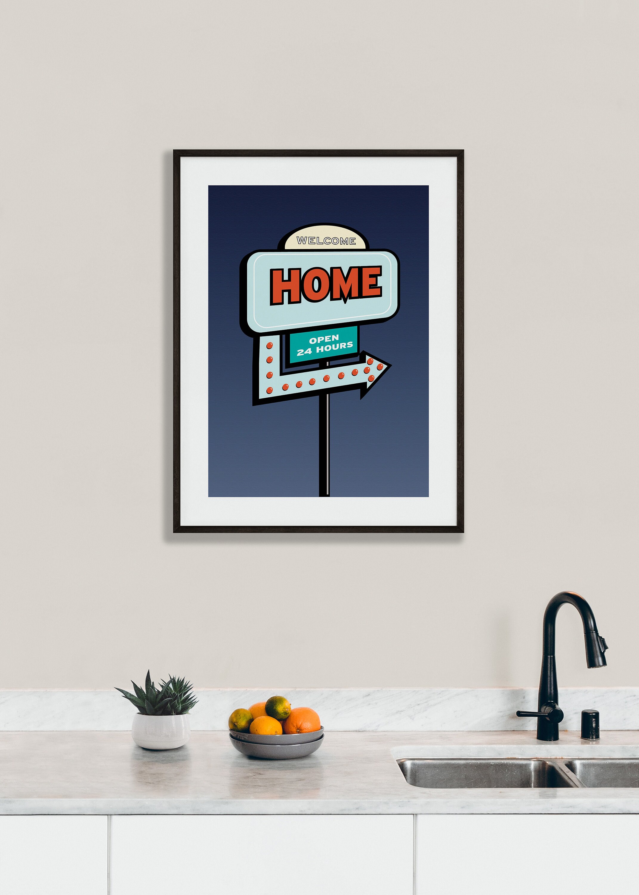 Welcome Home Sign Art Print, Retro Poster, Trendy Wall Print, Digital ...