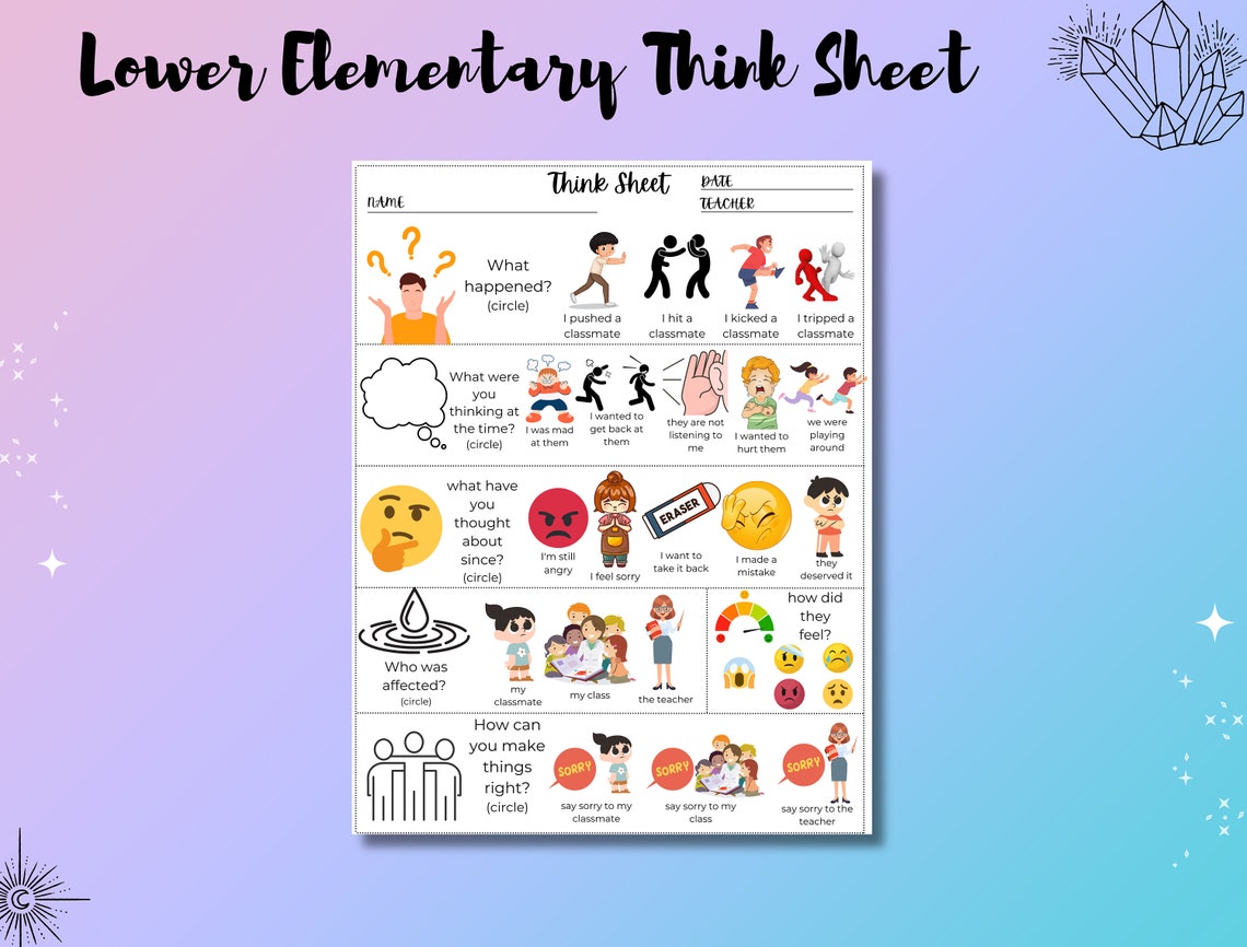 Lower Elementary Think Sheet - Restorative Questions - Etsy