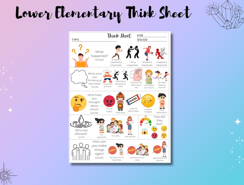 Lower Elementary Think Sheet - Restorative Questions - Etsy
