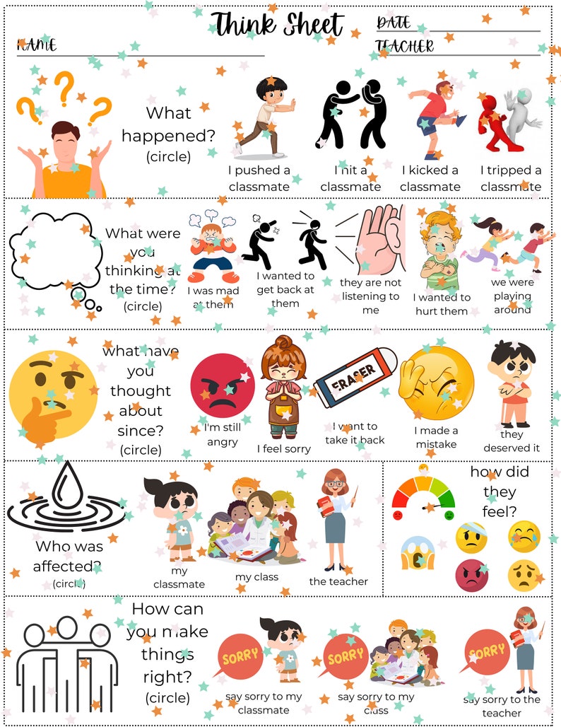 Lower Elementary Think Sheet - Restorative Questions - Etsy