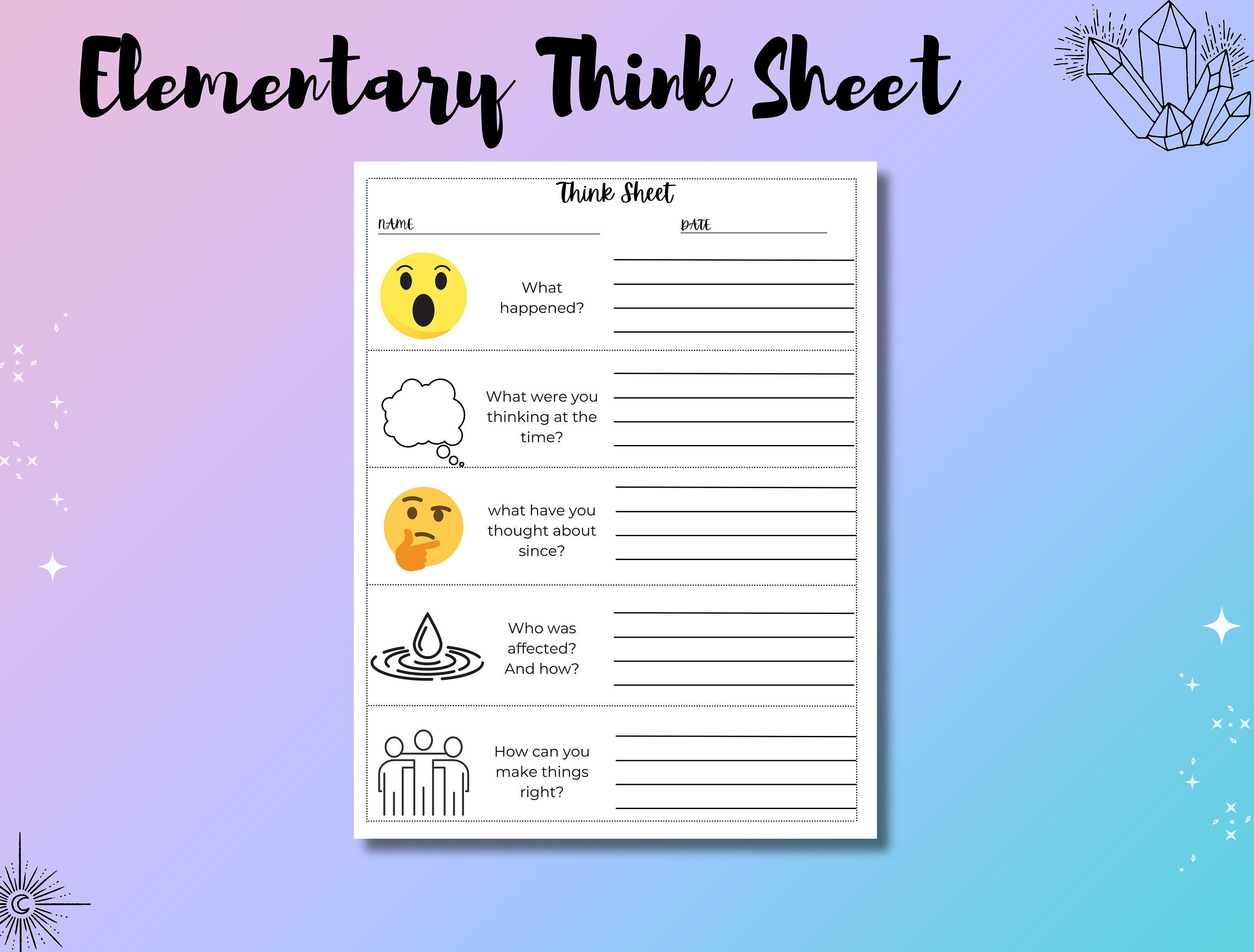 Elementary Think Sheet - Restorative Questions - Etsy Elementary Think Sheet - Restorative Questions - Etsy