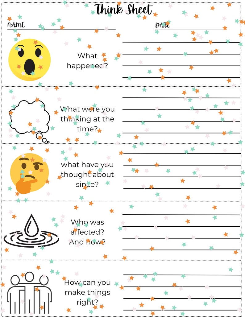 Elementary Think Sheet - Restorative Questions - Etsy