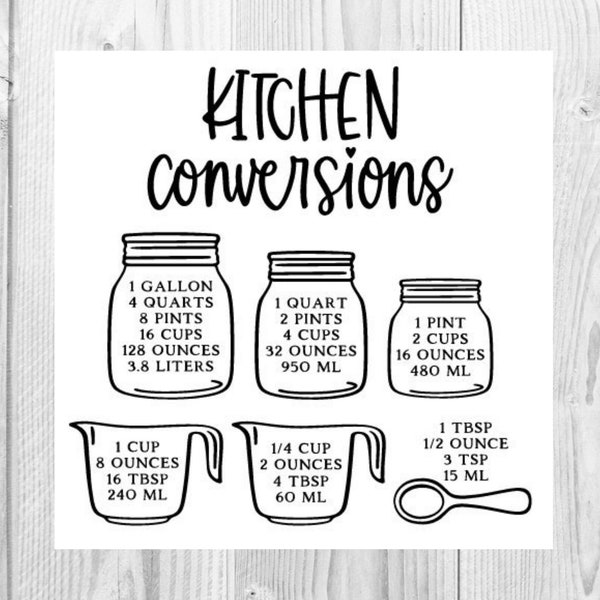 Mason Jar Conversion Chart Decal - Etsy