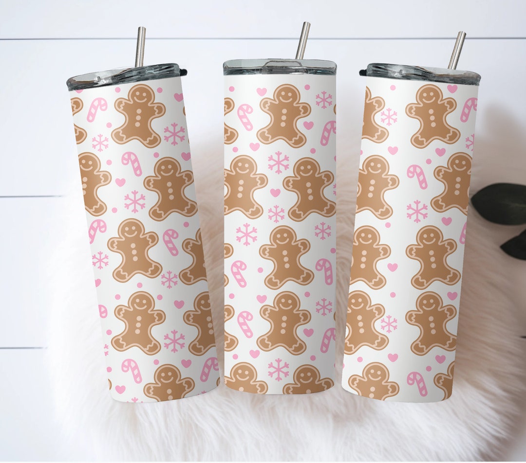 Pink Gingerbread Man Skinny Tumbler, Christmas Tumbler, Pink Christmas ...