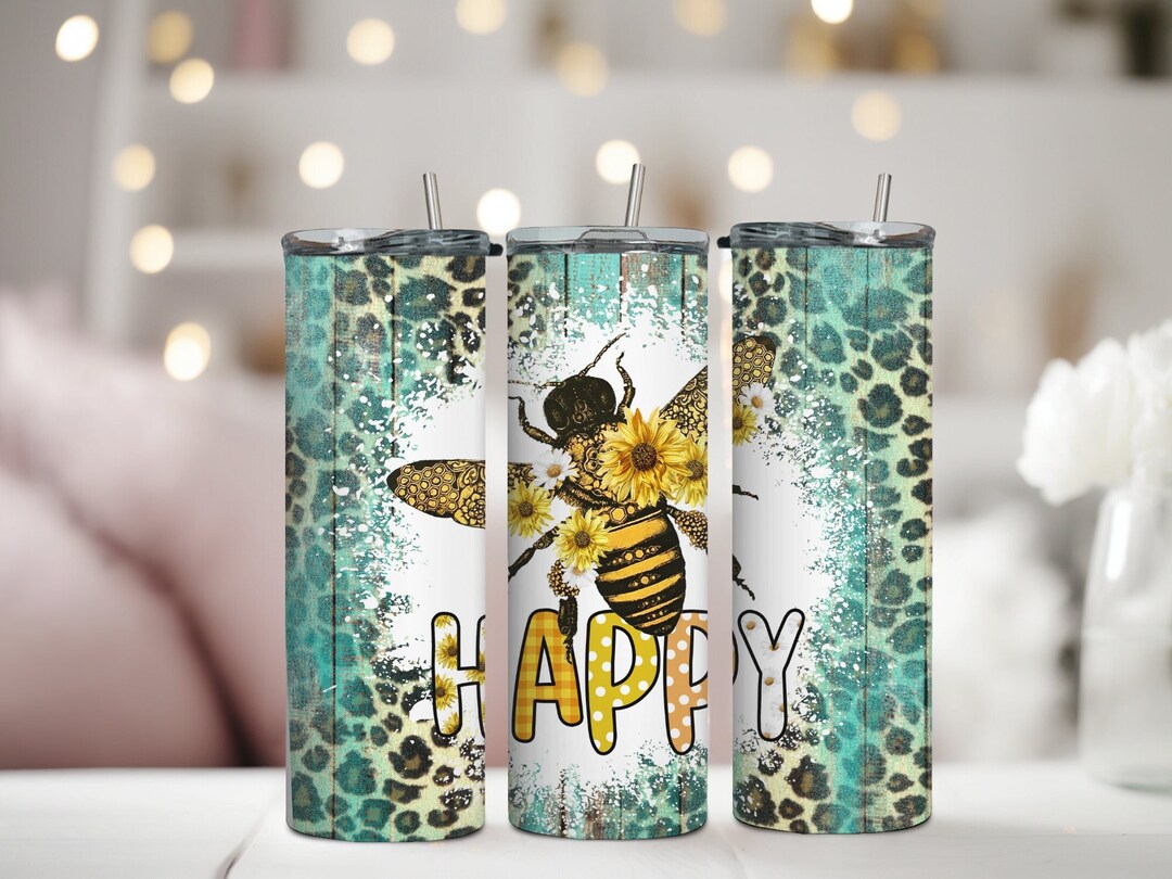 Bumblebee Happy Tumbler Bee Happy Tumbler 20oz Skinny Tumbler Leopard ...