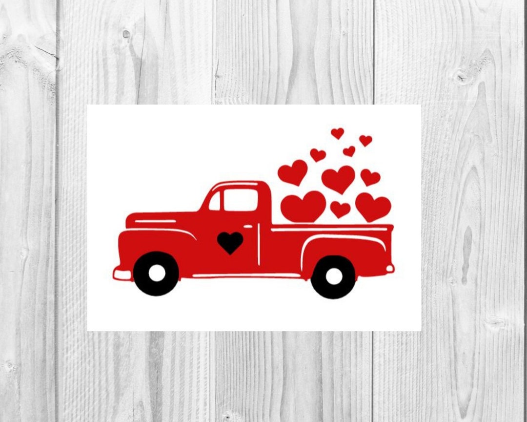 Red Valentine Truck With Hearts Vinyl Decal Farmhouse Truck Decal ...