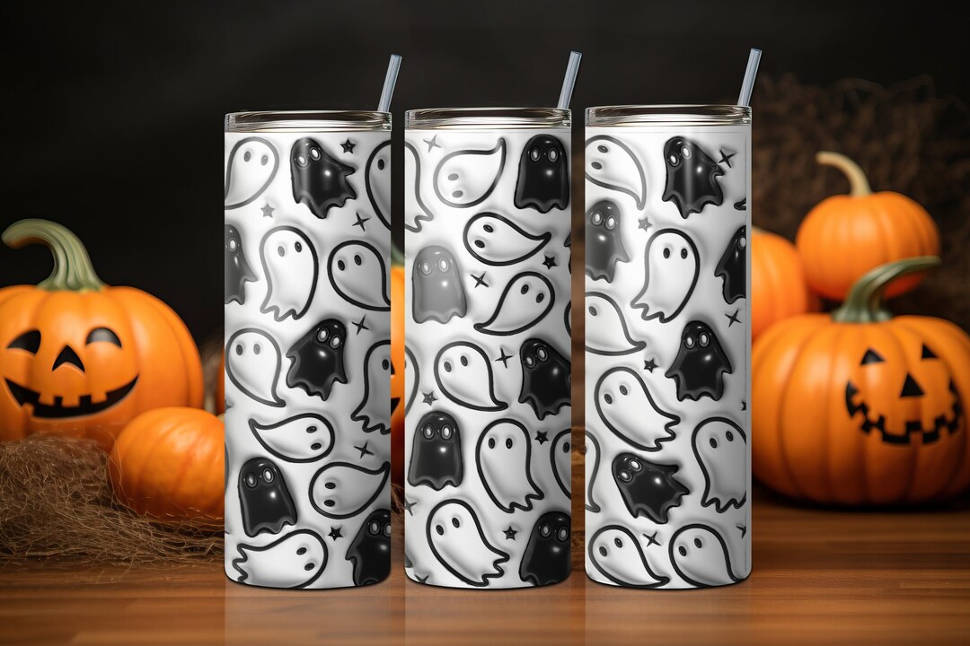 Black & White Cute Ghosts Inflated Puff Tumbler 3D Skinny Tumbler Retro ...