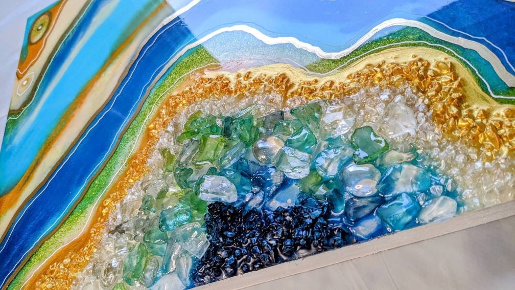 Acrylic 3D Geode Painting Geode Wall Art Blue and Gold Resin Geode Art ...