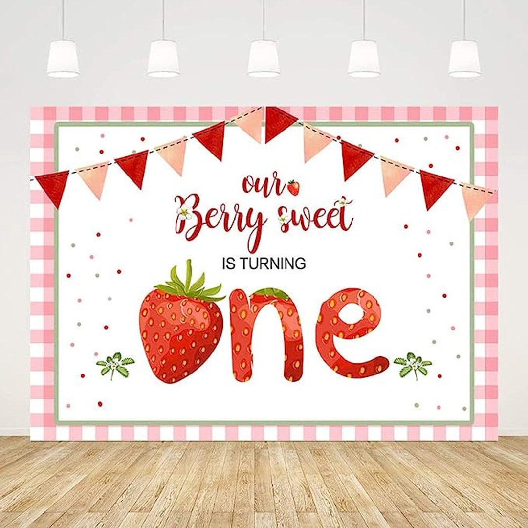 Strawberry Backdrop, Berry Sweet Backdrop, ONE Birthday, Strawberry ...