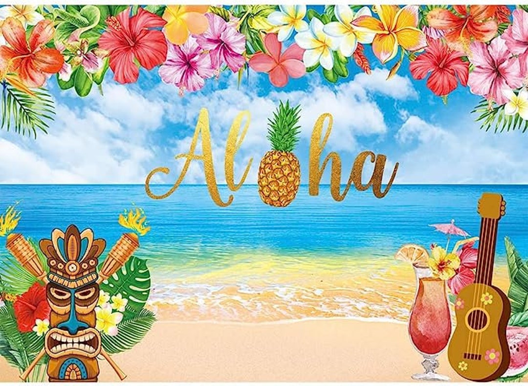 Hawaii Luau Backdrop, Tropical Backdrop, Summer Backdrop, Tiki Party, Hawaiian Luau Backdrop ...