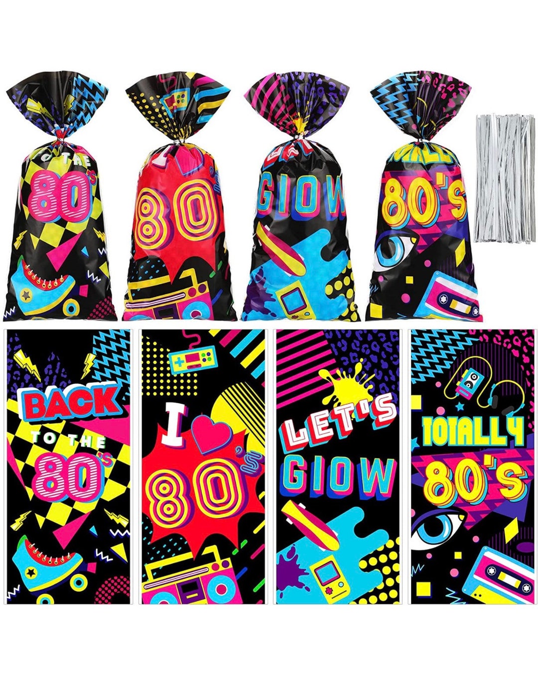 1980s Party Cellophane Bags, 80s Gift Treat Bag Goodie Candy, I Love ...