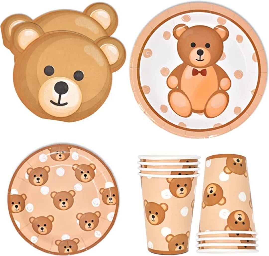 We Can Bearly Wait Plates, Bear Birthday Plates, Teddy Bear Baby Shower ...