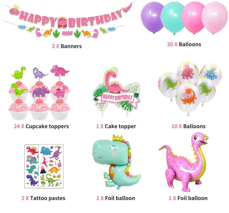 Girl Dino Kit Decoration, Girl Dinosaur Party Decorations, Pink ...
