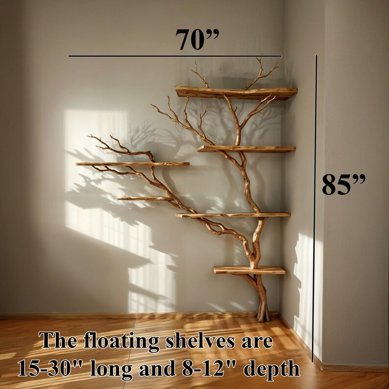 Tree Branch Bookshelf Decorations Corner Wall Mount Solid Wood Floor ...